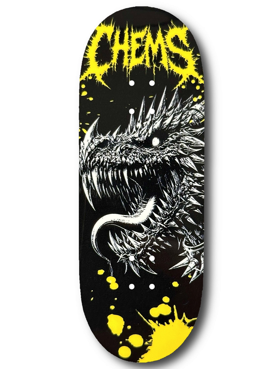 Chems Fingerboard Deck - Black and Yellow Spike Dragon – The Vault Pro ...